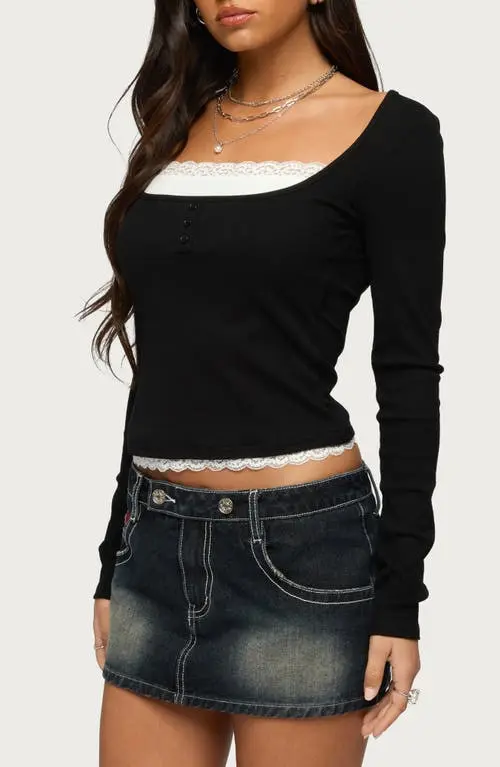 EDIKTED Joana Layered Henley Top - Black