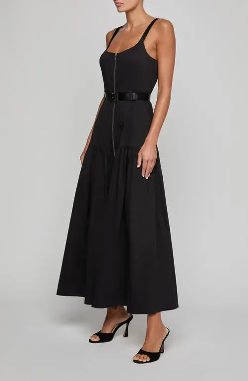 L'Agence Rima Belted Front Zip Midi Dress - Black