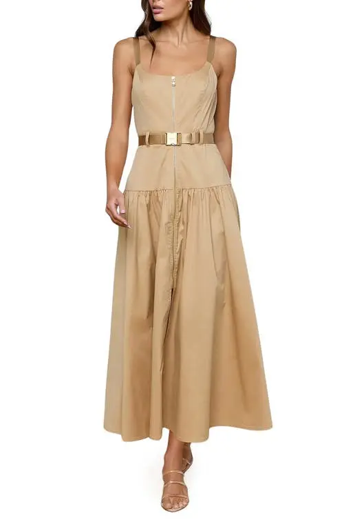 L'Agence Rima Belted Front Zip Midi Dress - Macadamia Brown