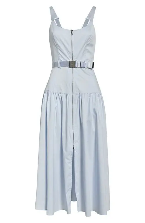 L'Agence Rima Belted Front Zip Midi Dress - Pale Mist Blue
