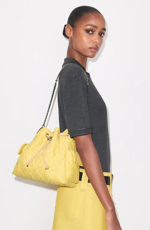Tory Burch Charlie Quilted Denim Drawstring Shoulder Bag