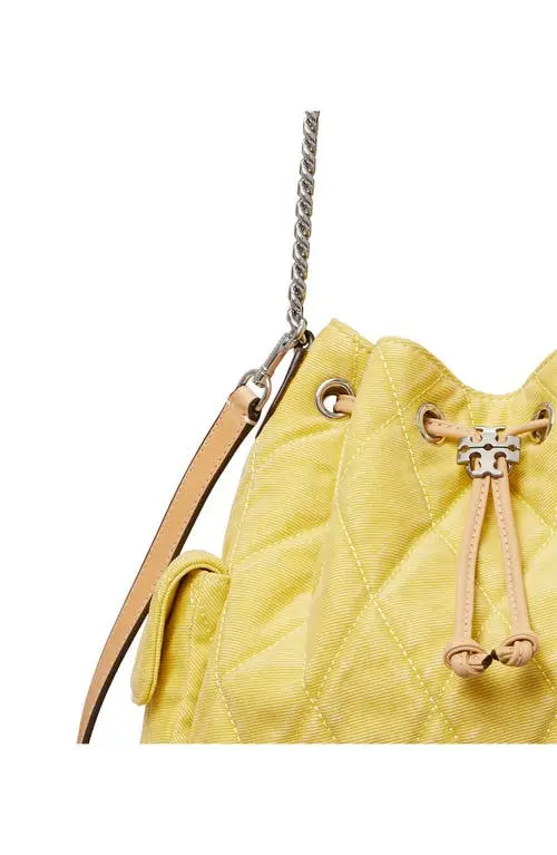 Tory Burch Charlie Quilted Denim Drawstring Shoulder Bag