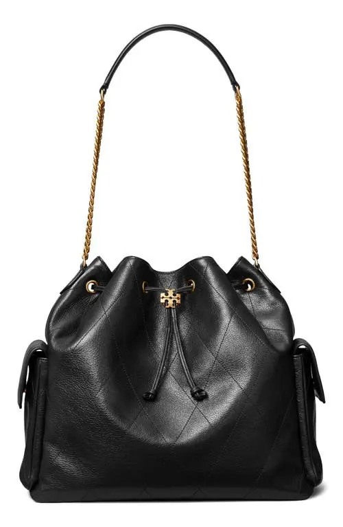 Tory Burch Large Charlie Quilted Leather Drawstring Shoulder Bag