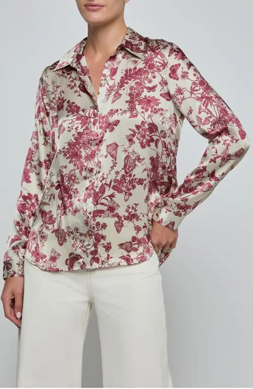 L'Agence Floral Print Silk Shirt - Truffle Butterfly