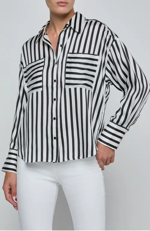 L'Agence Eliora Relaxed Shirt - Black/ivory Even Stripe