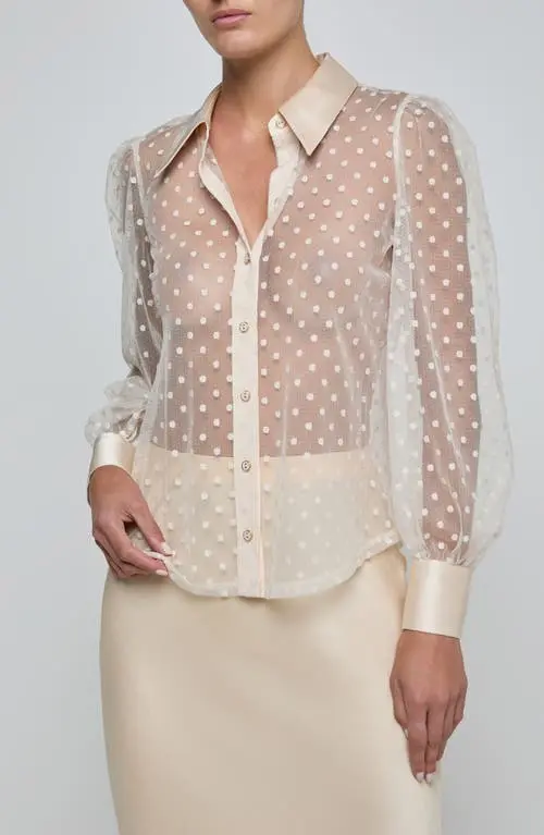 L'Agence Sophie Swiss Dot Sheer Mesh Button-up Shirt - Ecru