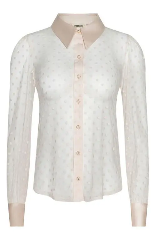 L'Agence Sophie Swiss Dot Button-up Shirt - Ecru