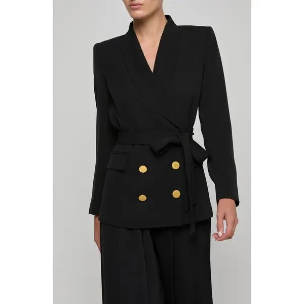 L'Agence Aven Wrap Tie Waist Double Breasted Blazer - Black