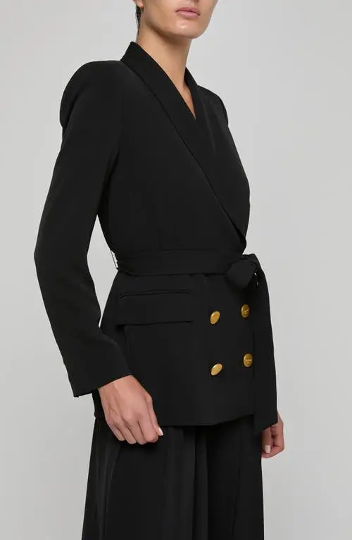 L'Agence Aven Wrap Tie Waist Double Breasted Blazer - Black
