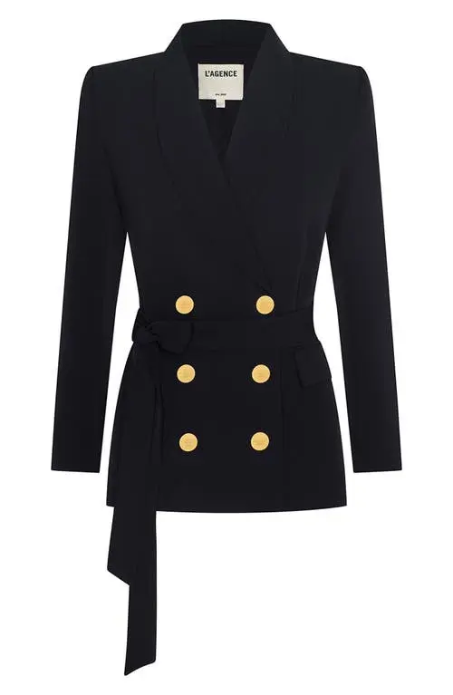 L'Agence Aven Wrap Tie Waist Double Breasted Blazer - Black