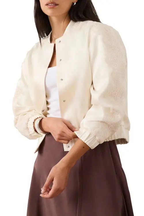 Mint Velvet Satin Lace Trim Bomber Jacket - Cream