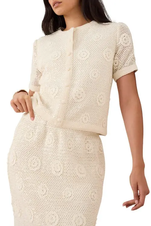 Mint Velvet Cotton Sequin Floral Crochet Top
