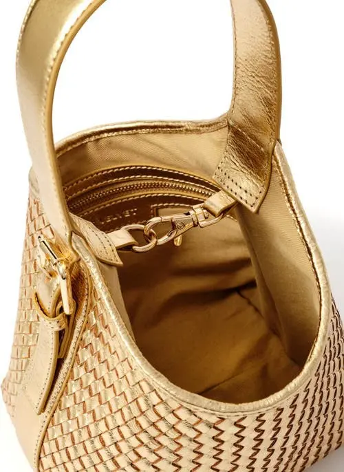 Mint Velvet Leather Woven Bucket Bag