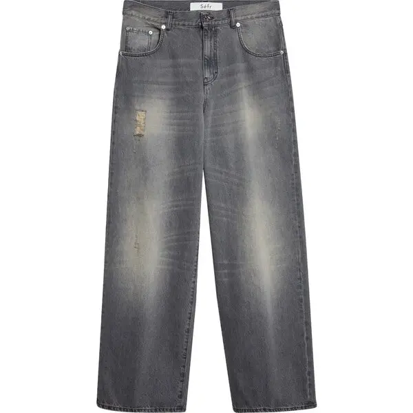 Séfr Mass Distressed Relaxed Straight Leg Jeans - Dust Black Wash
