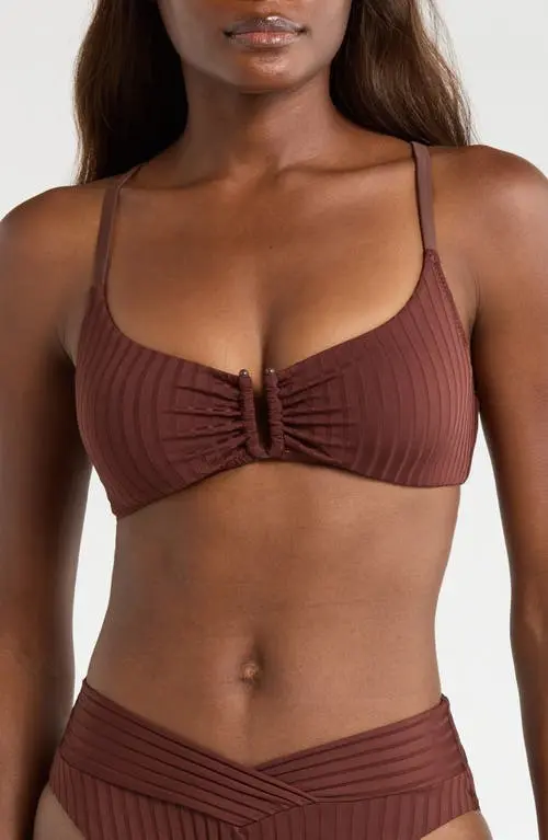 Sanctuary Textured Stripe U-bar Bikini Top - Espresso