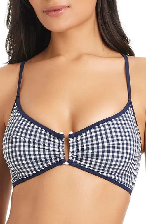 Sanctuary Gingham Print U-bar Bikini Top - Navy Mood