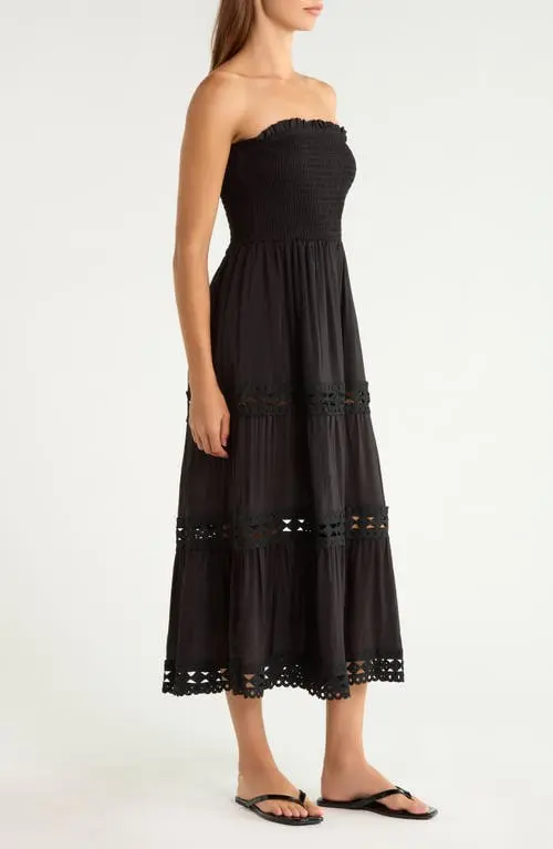 Elan Tiered Strapless Cover-up Dress - Black