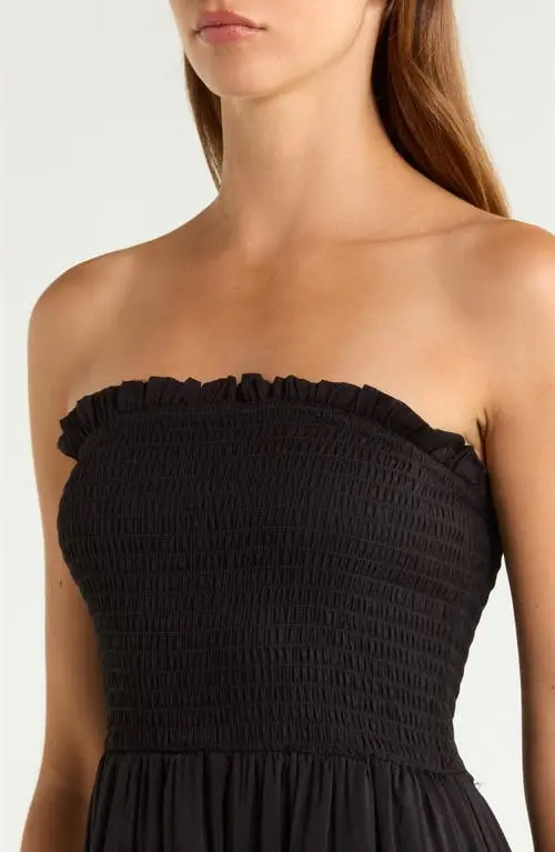 Elan Tiered Strapless Cover-up Dress - Black