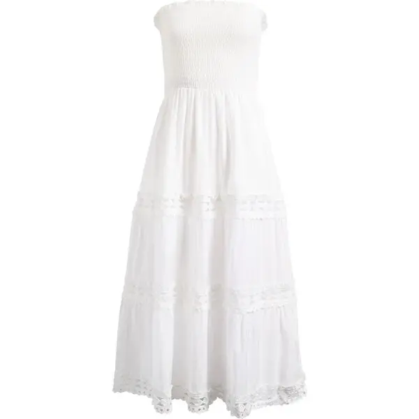 Elan Tiered Strapless Cover-up Dress - White