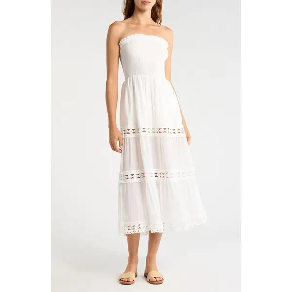 Elan Tiered Strapless Cover-up Dress - White