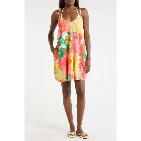 Sanctuary Floral Print Cover-up Dress - Green/pink Multi