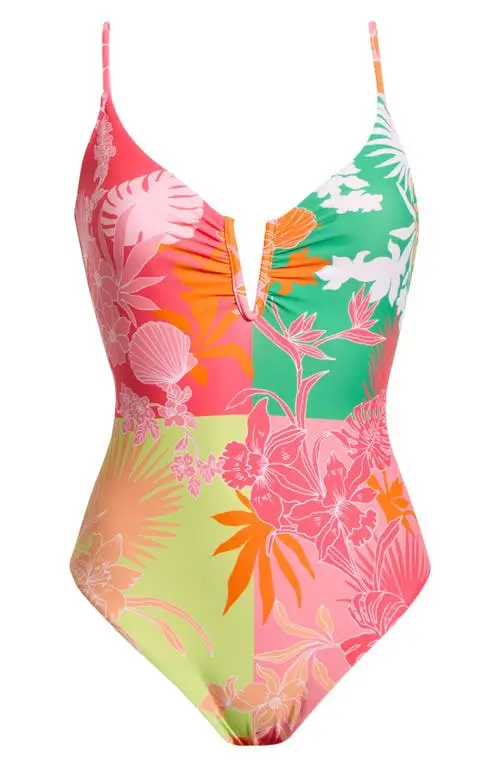 Sanctuary V-wire One-piece Swimsuit - Green/pink Multi