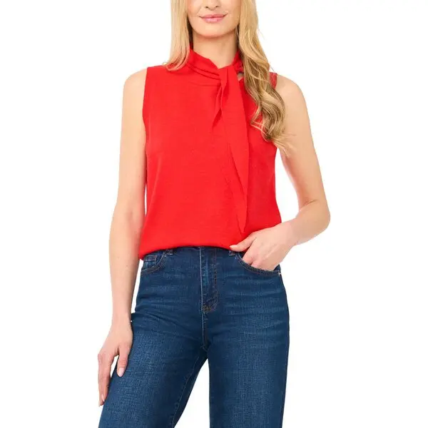 CECE DUPRAZ Tie Neck Sleeveless Sweater - Bright Red