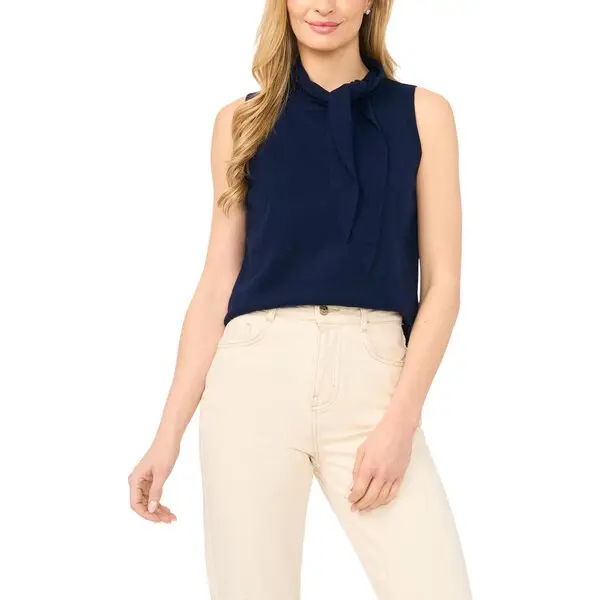 CECE DUPRAZ Tie Neck Sleeveless Sweater - Classic Navy