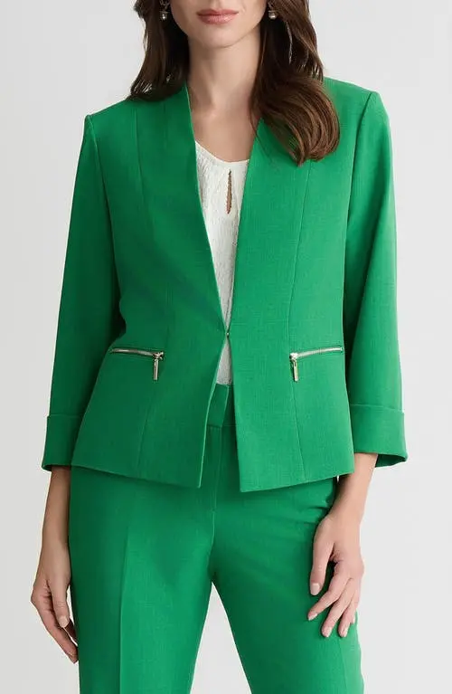 KASPER Collarless Zip Pocket Blazer - Lush Green