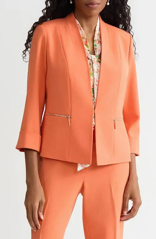 KASPER Collarless Zip Pocket Blazer - Mandarin