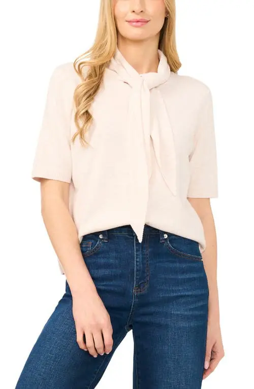 CECE DUPRAZ Tie Neck Short Sleeve Cardigan - French Oatmeal