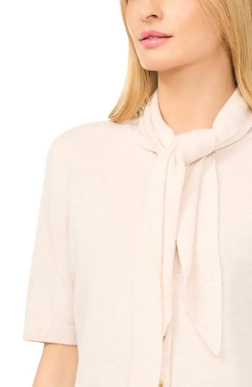 CECE DUPRAZ Tie Neck Short Sleeve Cardigan - French Oatmeal