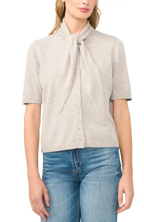 CECE DUPRAZ Tie Neck Short Sleeve Cardigan - Warm Grey