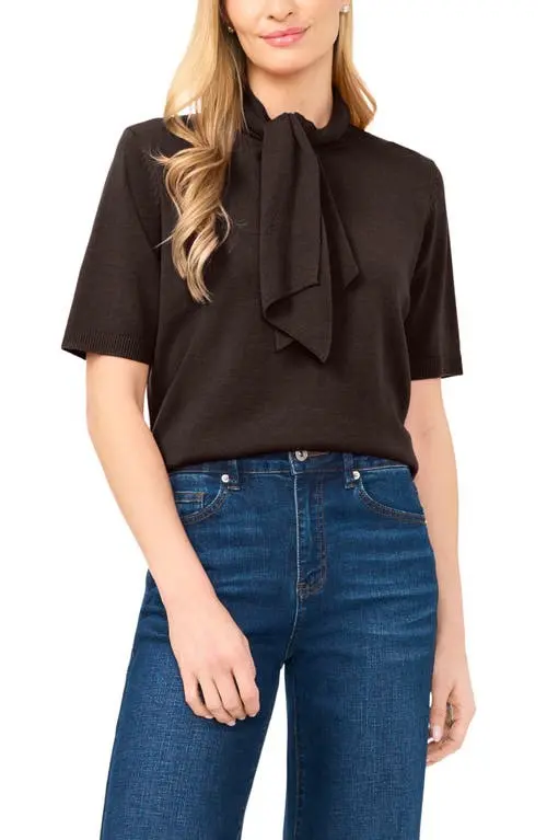 CECE DUPRAZ Tie Neck Short Sleeve Sweater - Delicioso