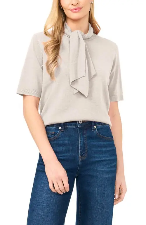 CECE DUPRAZ Tie Neck Short Sleeve Sweater - Warm Grey