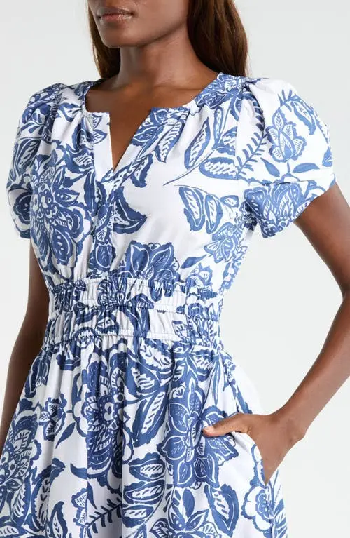 CECE DUPRAZ Floral Smocked Waist Maxi Dress - Classic Navy