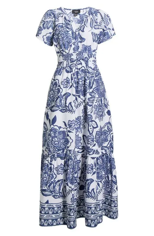 CECE DUPRAZ Floral Smocked Waist Maxi Dress - Classic Navy