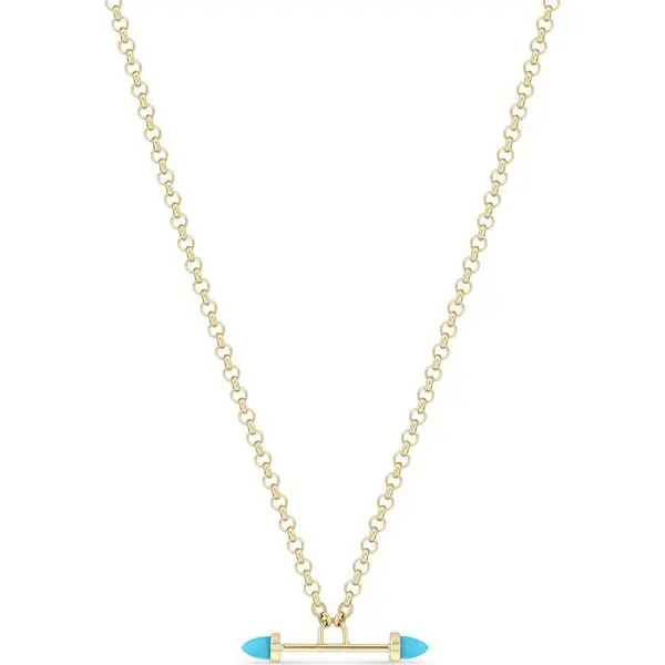 Zoe Chicco 14k Gold Turquoise Rolo Chain Necklace - 14k Yellow Gold/turquoise