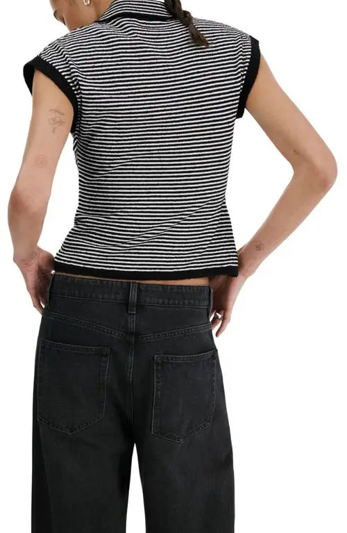 Mango Stripe Cap-sleeve Cropped Polo Sweater