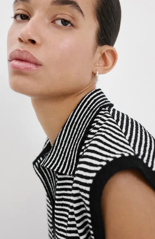 Mango Stripe Cap-sleeve Cropped Polo Sweater