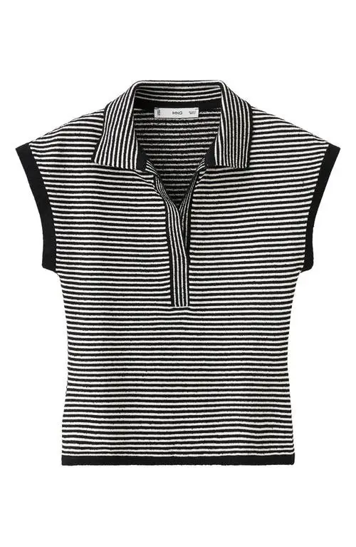Mango Stripe Cap-sleeve Cropped Polo Sweater