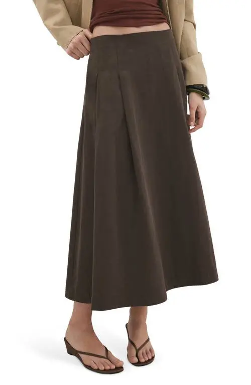 Mango Pleated Cotton-blend Midi Skirt - Chocolate