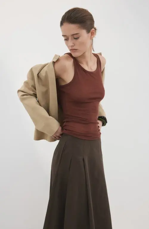 Mango Pleated Cotton-blend Midi Skirt - Chocolate