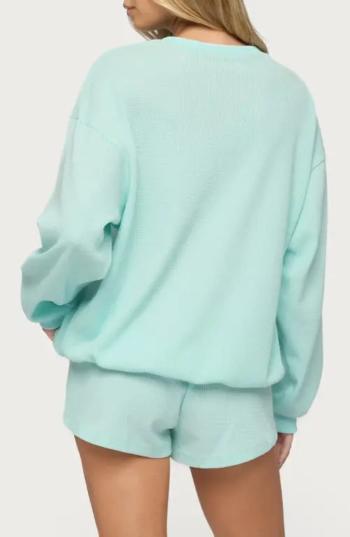 EDIKTED Waffle Knit Henley Top - Aqua