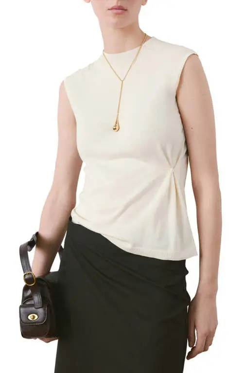 Mango Side Gather Mock Neck Sweater Vest - Ecru