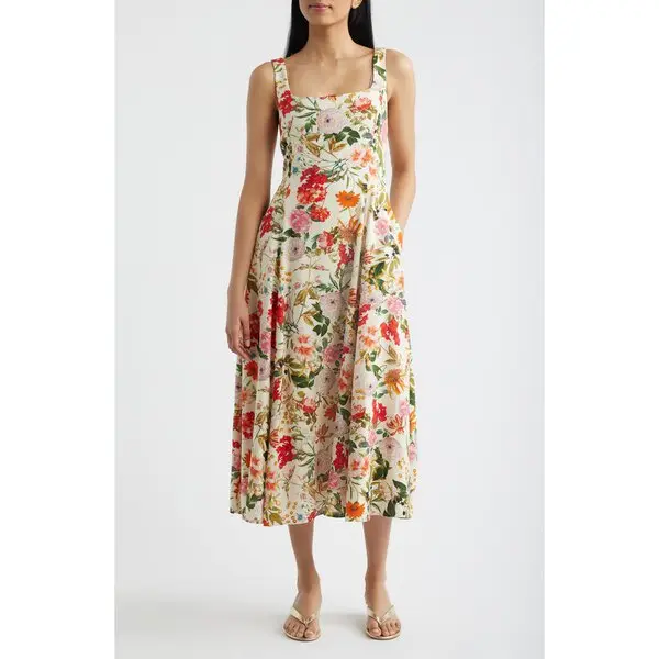 Julia Jordan Floral Midi Sundress - Ivory Multi