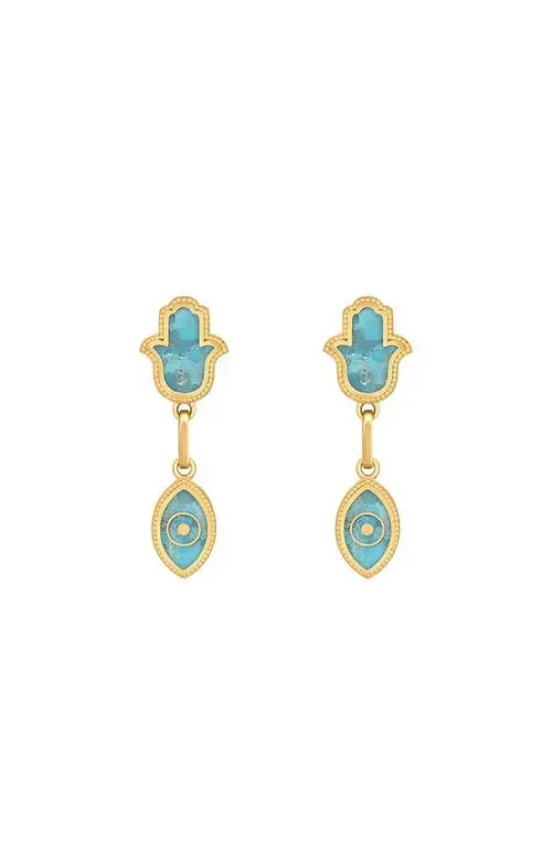 KARMA AND LUCK Evil Eye Hamsa Dangle Earrings - Turquoise/gold