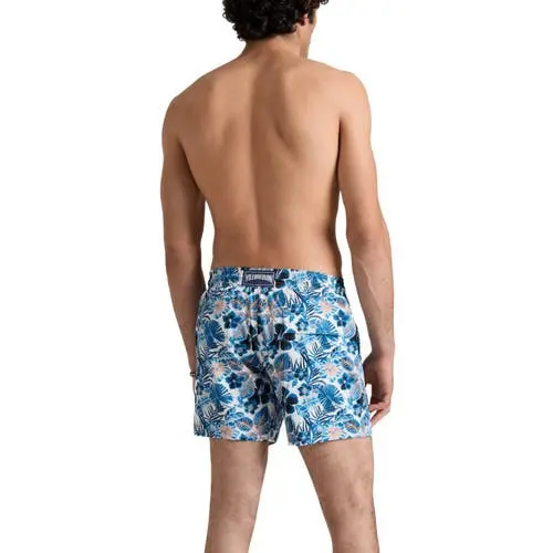 Vilebrequin Stretch Short Swim Shorts With Island Flowers Print - White