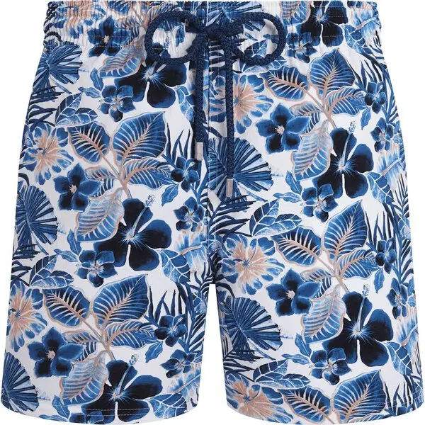 Vilebrequin Stretch Short Swim Shorts With Island Flowers Print - White