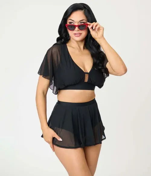 Unique Vintage Flutter Sleeve Swim Top